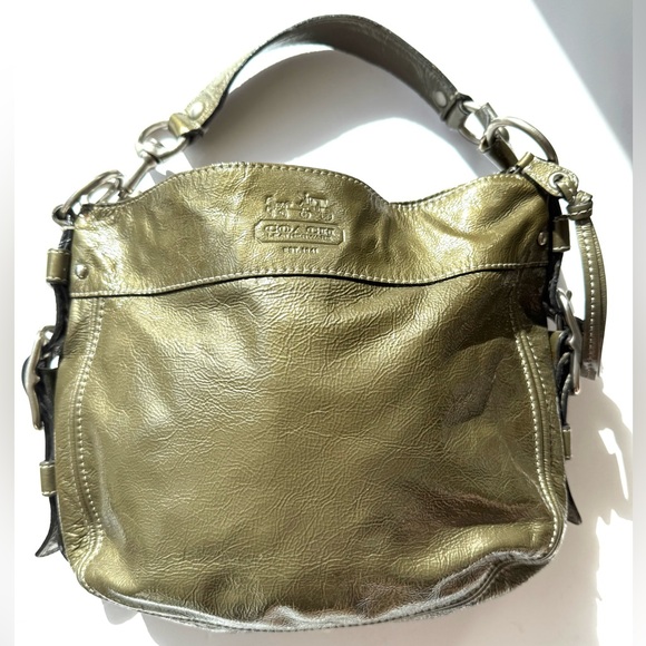 Coach | Bags | Coach Shimmering Army Green Leather Shoulder Bag | Poshmark